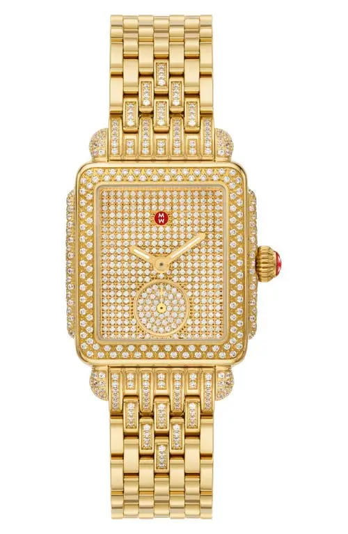 Michele Deco Mid Jubilee Diamond Pavé Chronograph Bracelet Watch - Gold