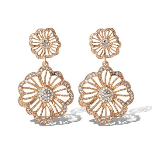 Jessica Simpson Crystal Flower Dangle Earrings - Gold