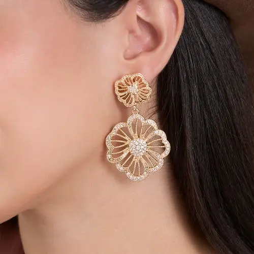 Jessica Simpson Crystal Flower Dangle Earrings