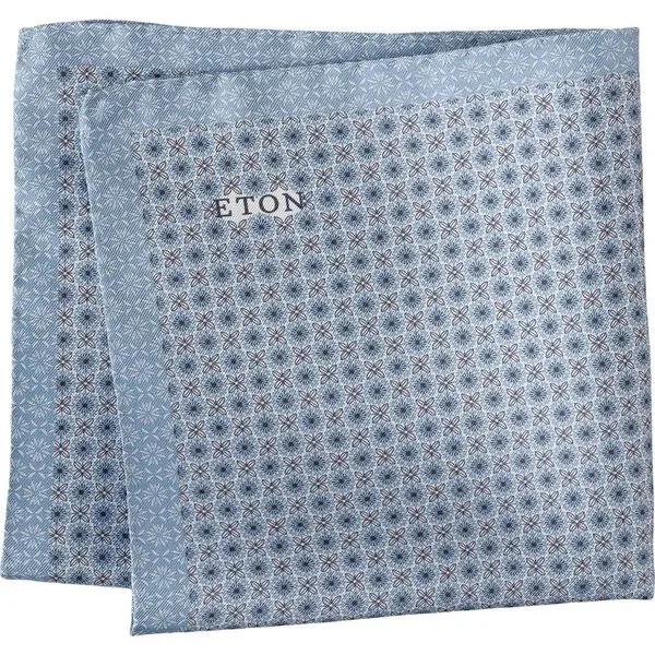 Eton Geometric Silk Pocket Square - Light Blue