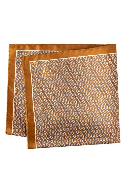Eton Geometric Silk Pocket Square - Medium Brown
