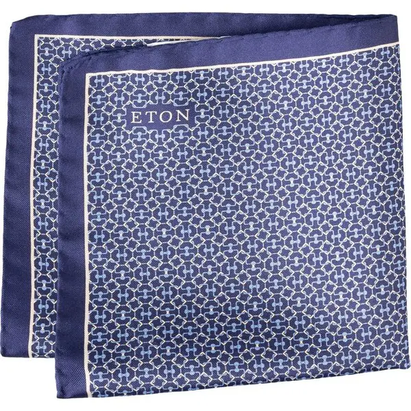 Eton Geometric Silk Pocket Square - Navy