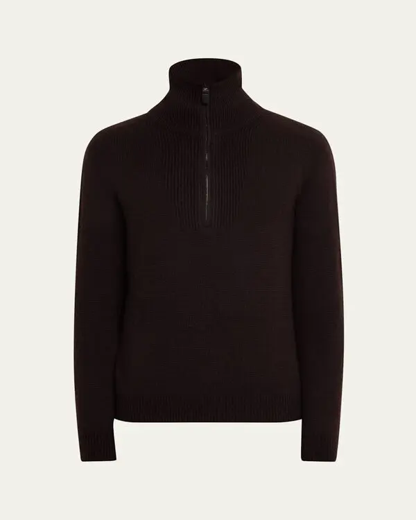 Brioni Cashmere And Silk Knit Half-zip Sweater - Coffee