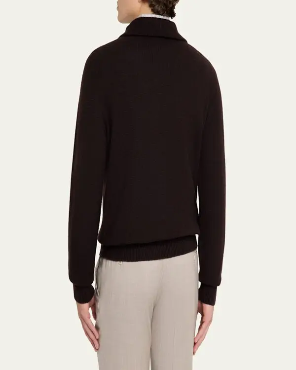 Brioni Cashmere And Silk Knit Half-zip Sweater - Coffee