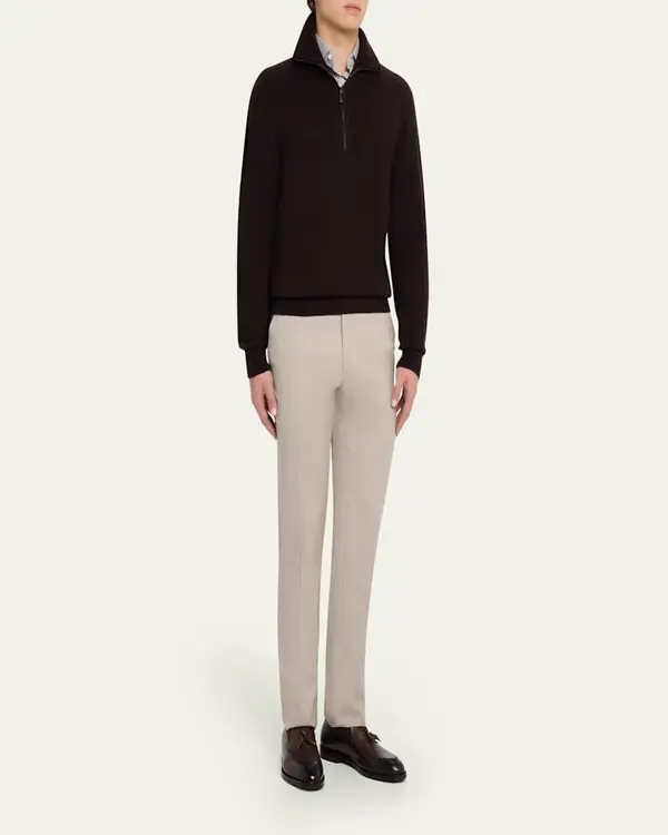 Brioni Cashmere And Silk Knit Half-zip Sweater - Coffee