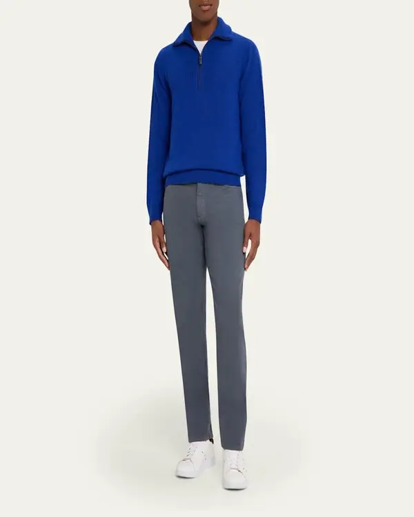 Brioni Cashmere And Silk Knit Half-zip Sweater - Coffee