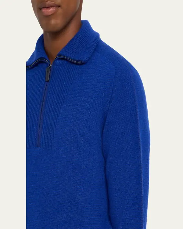Brioni Cashmere And Silk Knit Half-zip Sweater - Coffee