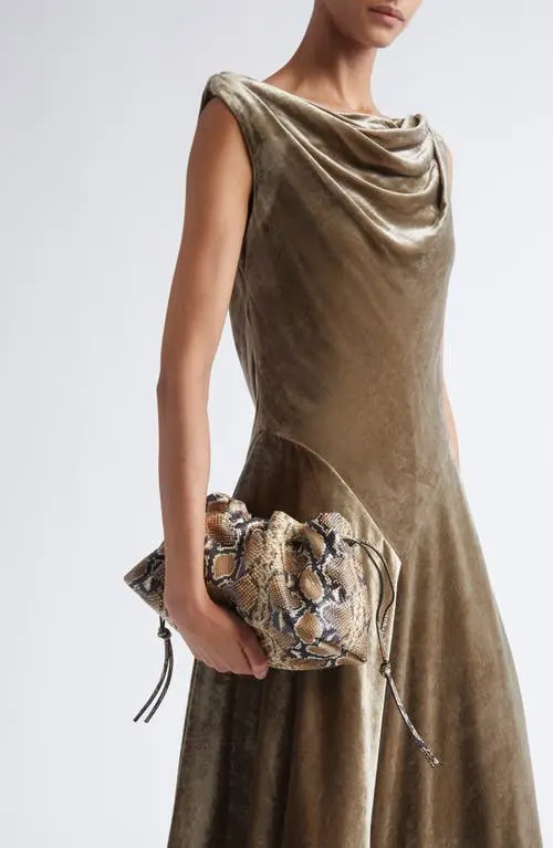 Altuzarra Drawstring Snakeskin Embossed Leather Clutch