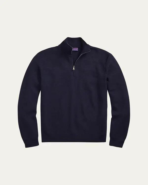 Ralph Lauren Purple Label Wool Half-zip Polo Sweater - Navy
