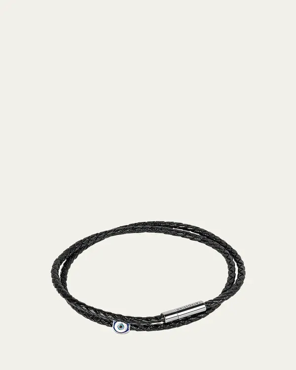 Tateossian Enamel Evil Eye And Sterling Silver Mini Pop Cord Bracelet - Black