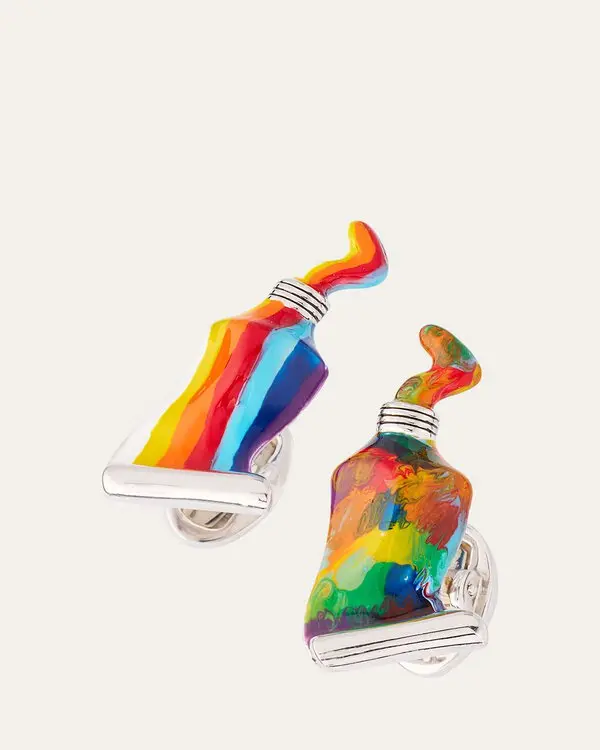 JAN LESLIE Paint Tube Stripe And Splatter Sterling Silver Cufflinks