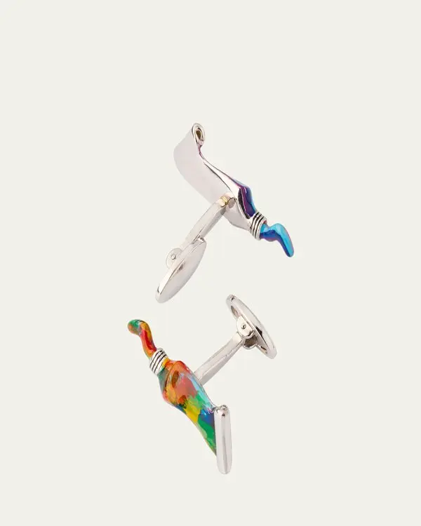 JAN LESLIE Paint Tube Stripe And Splatter Sterling Silver Cufflinks