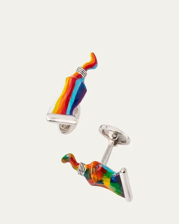 JAN LESLIE Paint Tube Stripe And Splatter Sterling Silver Cufflinks