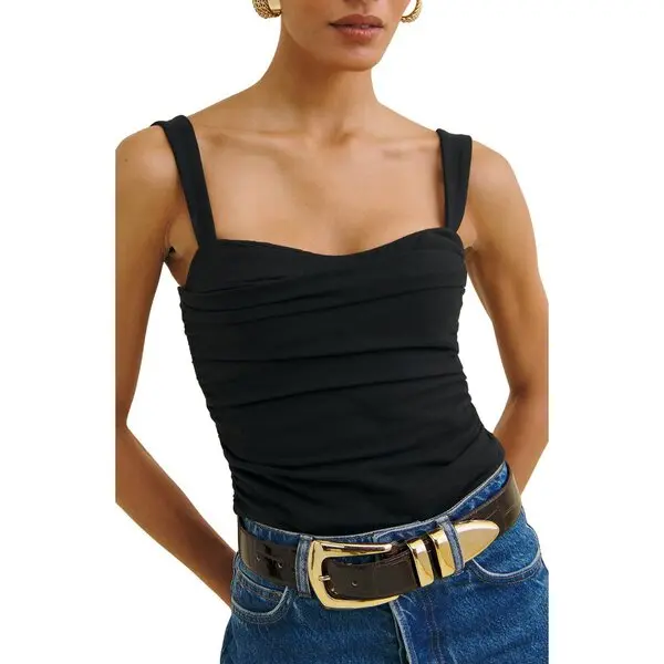 REFORMATION Trish Ruched Tank - Black