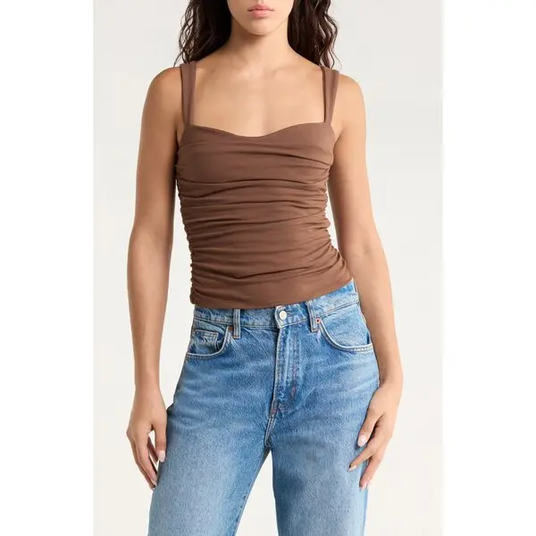 REFORMATION Trish Ruched Tank - Pinecone