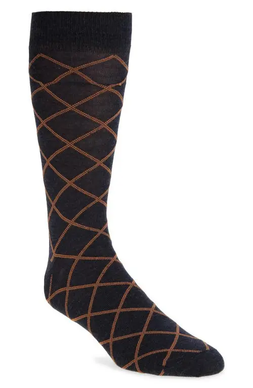 Nordstrom Diamond Pattern Wool Blend Dress Socks - Navy
