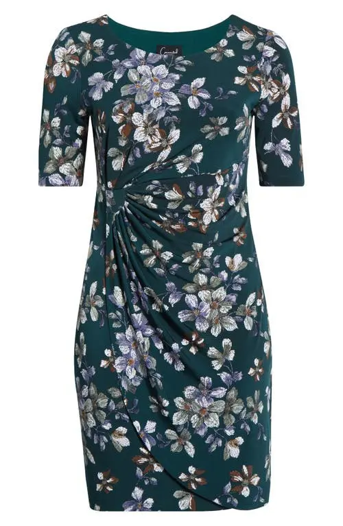 CONNECTED APPAREL Floral Ruched Knit Dress - Hunter