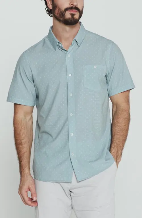 7 Diamonds Renzo Textured Geo Pattern Short Sleeve Stretch Button-up Shirt - Seafoam