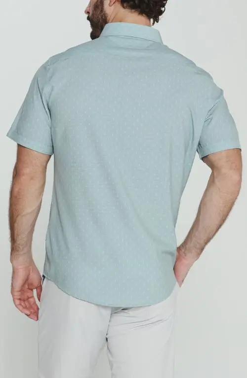 7 Diamonds Renzo Textured Geo Pattern Short Sleeve Stretch Button-up Shirt - Seafoam