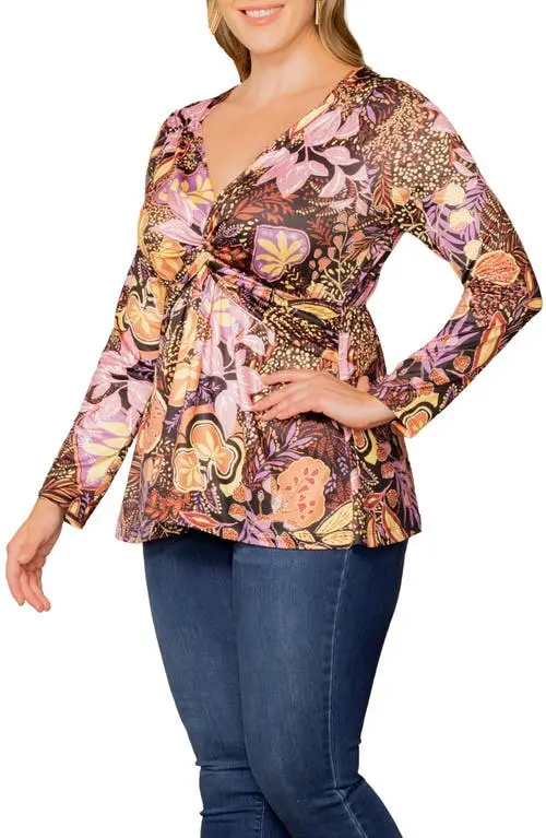 KIYONNA Long Sleeve Twist Front Top - Autumn Wonderland