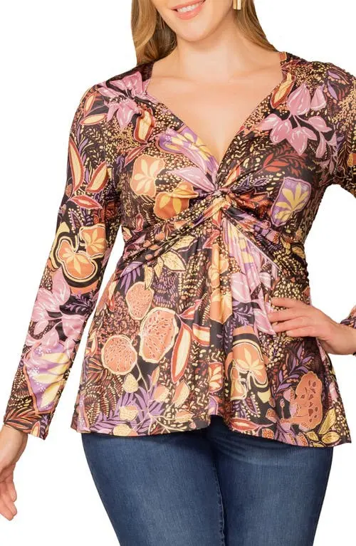 KIYONNA Long Sleeve Twist Front Top - Autumn Wonderland