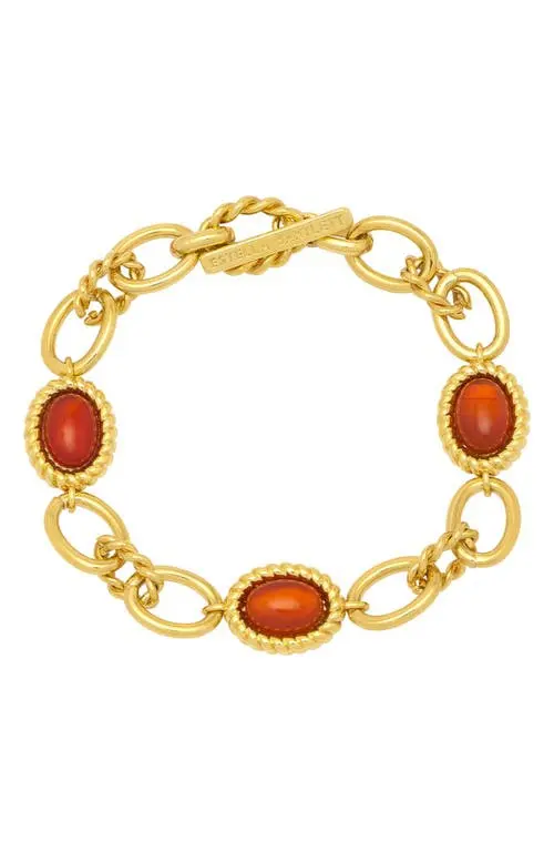 Estée Lauder Chunky Semiprecious Stone Chain Bracelet - Red An Gold