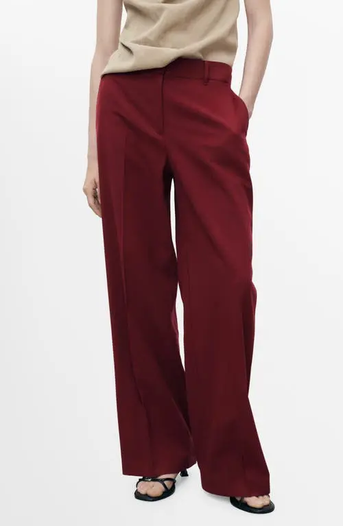 Mango Carlos Wide Leg Trousers - Maroon