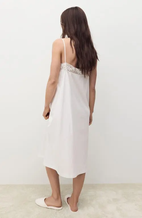 Mango Lace Trim Cotton Nightgown - White