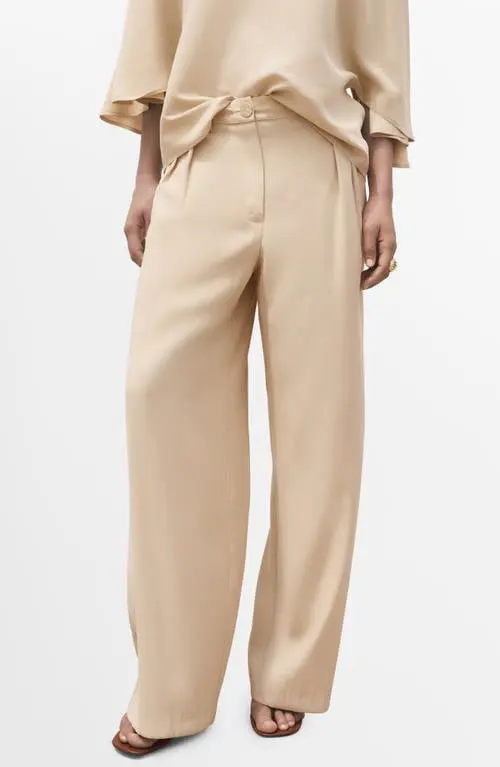 Mango Pleated Straight Leg Ankle Trousers - Sand
