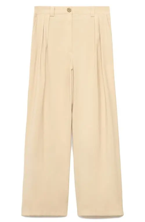 Mango Pleated Straight Leg Ankle Trousers - Sand