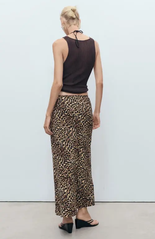 Mango Animal Print Midi Skirt