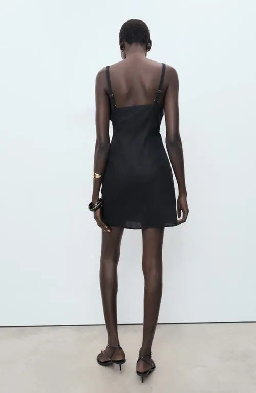 Mango Draped Linen And Cotton Mini Dress In Black - 45% Off | Editorialist