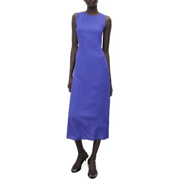 Mango Polka Dot Sleeveless Midi Dress - Blue