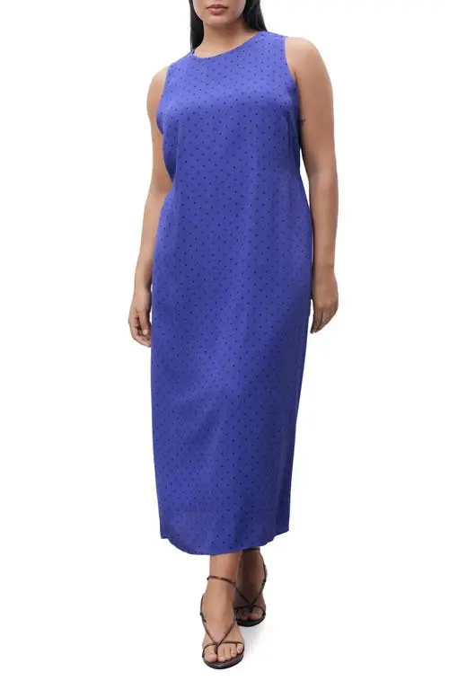 Mango Polka Dot Sleeveless Midi Dress - Blue
