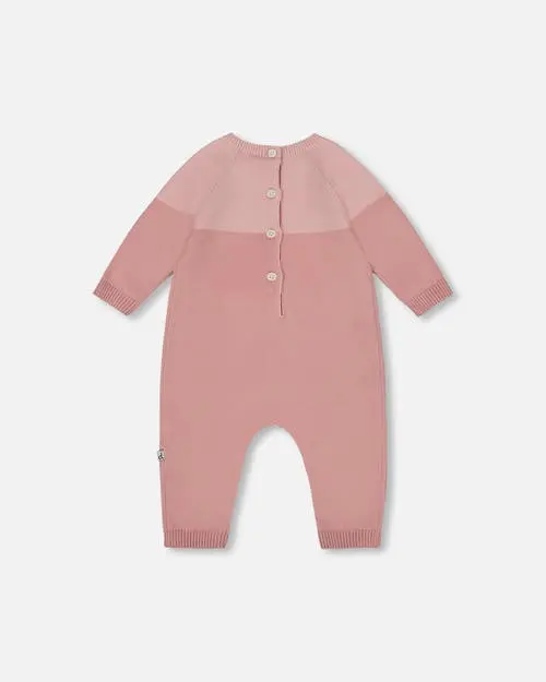 DEUX PAR DEUX Knitted Bi-color Cat Romper - Dusty Pink