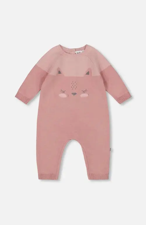DEUX PAR DEUX Knitted Bi-color Cat Romper - Dusty Pink
