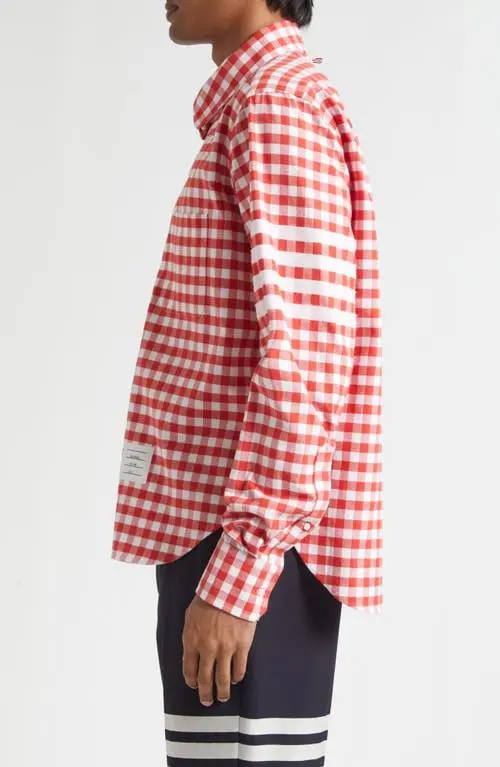 Thom Browne Gingham Cotton Zip Front Shirt Jacket