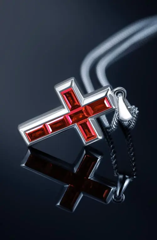 VINCERO Stone Cross Pendant Necklace - Red