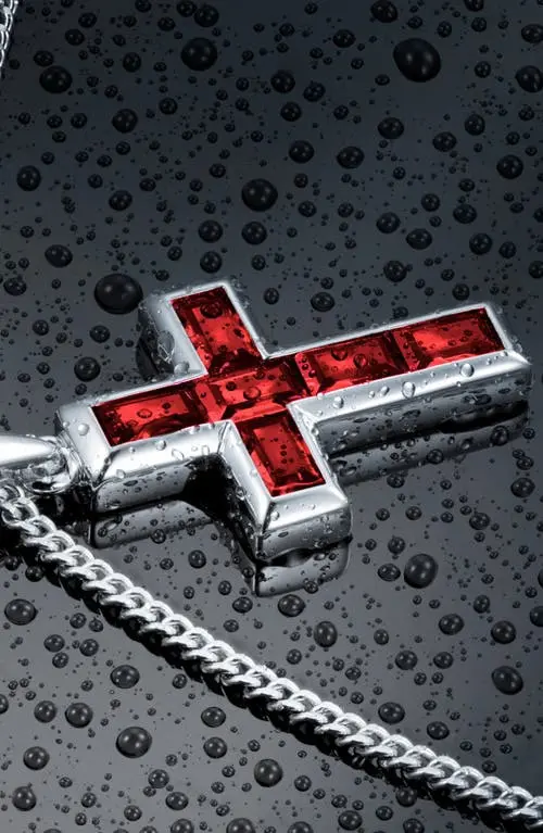 VINCERO Stone Cross Pendant Necklace - Red