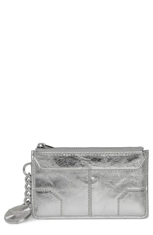 Zadig&Voltaire Sunny Metallic Leather Zip Card Case - Silver