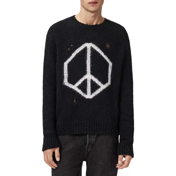 ALLSAINTS Message Wool-blend Crewneck Sweater - Black