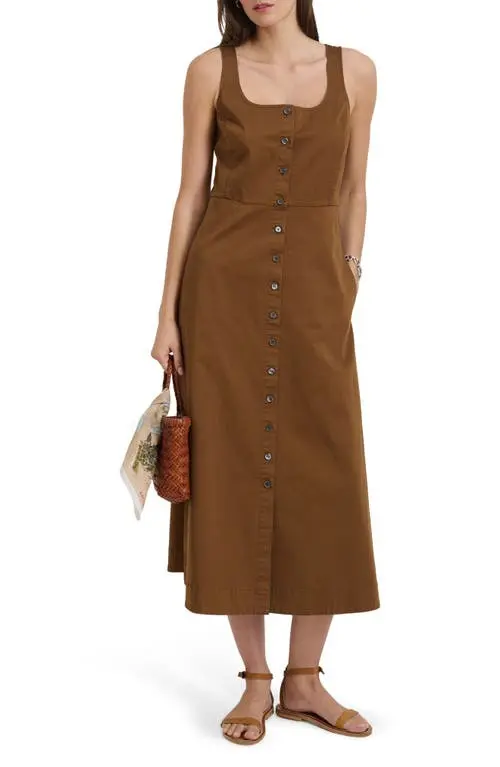ALEX MILL Piper Twill A-line Dress - Coffee Liqueur