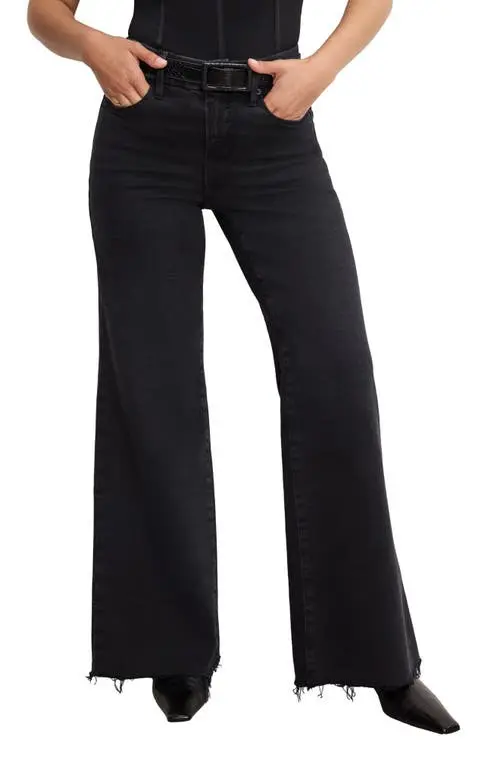 Good American Raw Hem Wide Leg Palazzo Jeans