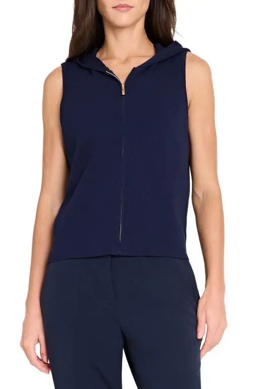 TAHARI ASL Hooded Zip-up Vest - Navy