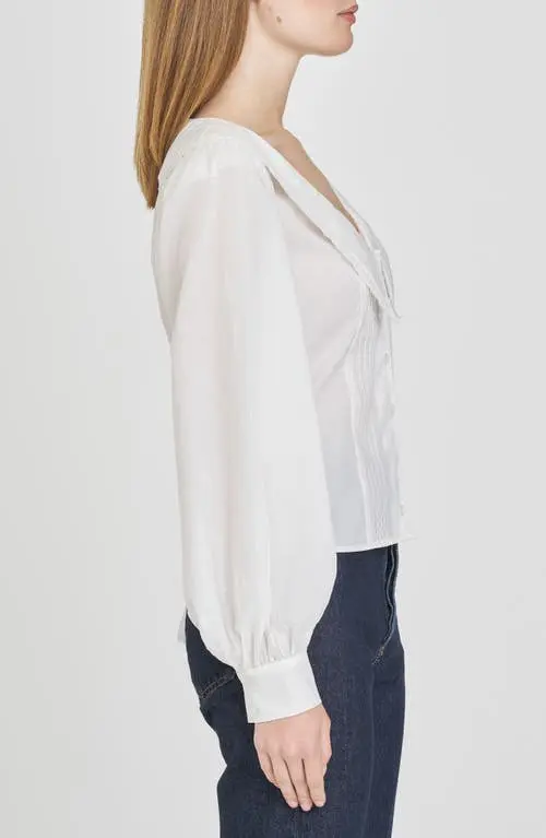 Wayf Cynthia Pintuck Pleat Lace Detail Cotton Button-Up Shirt In