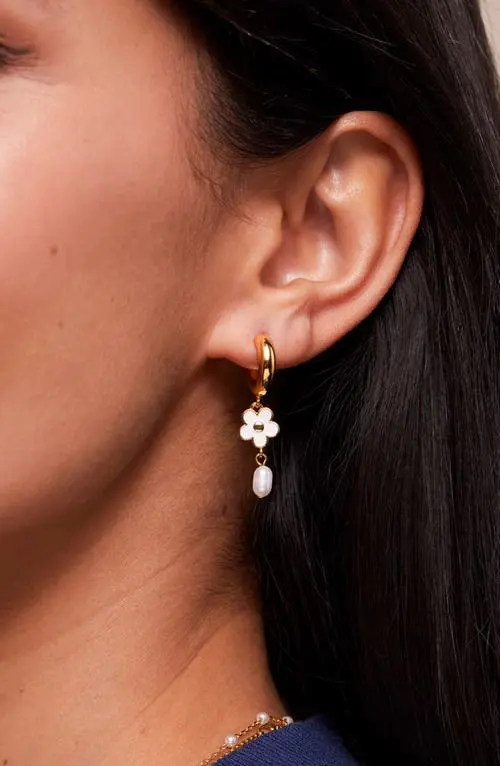 Estée Lauder Flower And Faux Pearl Hoop Earrings