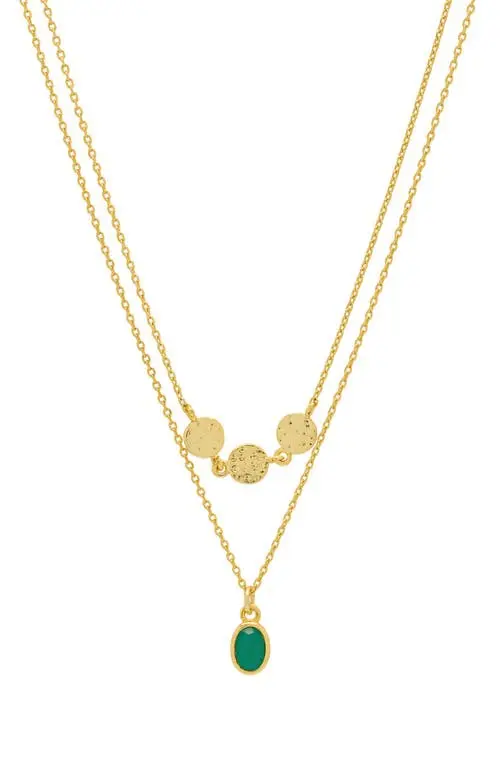 Estée Lauder Textured Disc & Green Onyx Pendant Necklace - Gold
