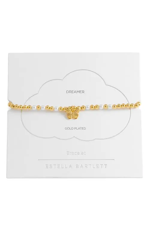 Estée Lauder Butterfly & Faux Pearl Stretch Bracelet - Gold