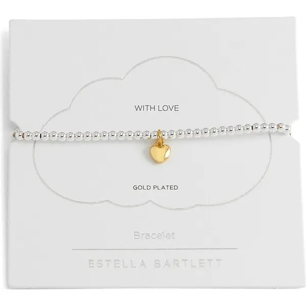 Estée Lauder Beaded Stretch Bracelet With Puffed Heart Charm - Gold And Silver