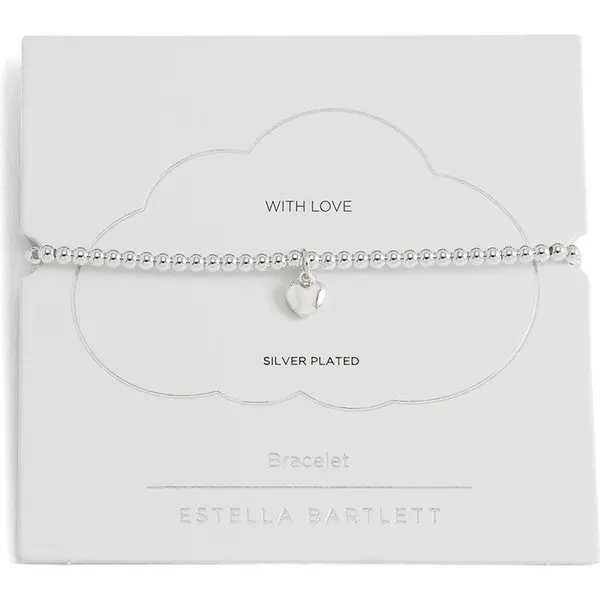 Estée Lauder Puffed Heart Beaded Stretch Bracelet - Silver